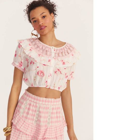 LoveShackFancy | Tops | New Loveshackfancy Elania Crop Top In Cherry ...